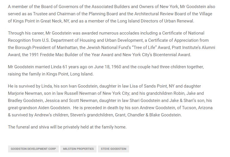 Steven Goodstein 1/1/40 - 2/13/21 | Goodstein Development